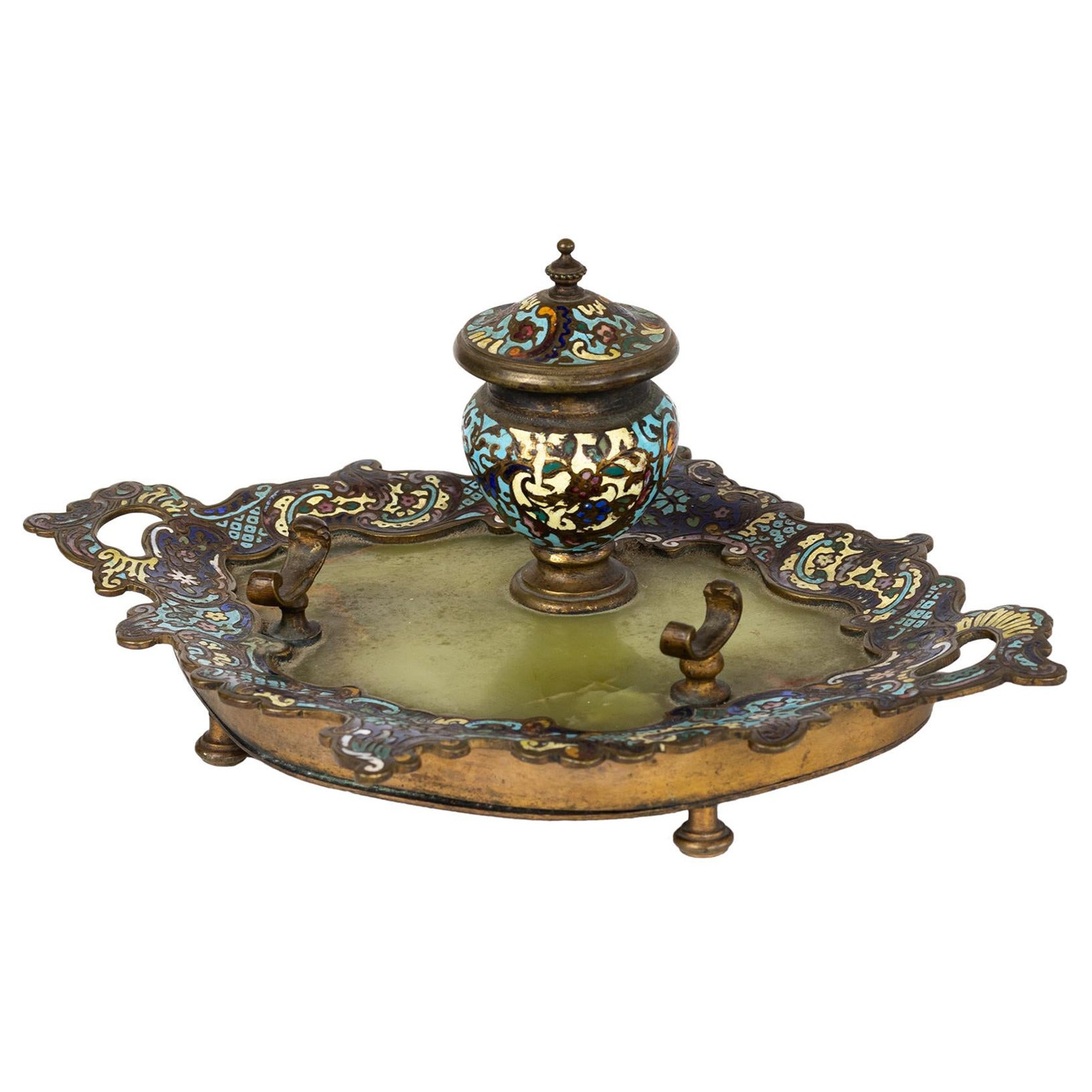 Cloisonne Enamel Bronze French Inkwell 19th Century For Sale at 1stDibs