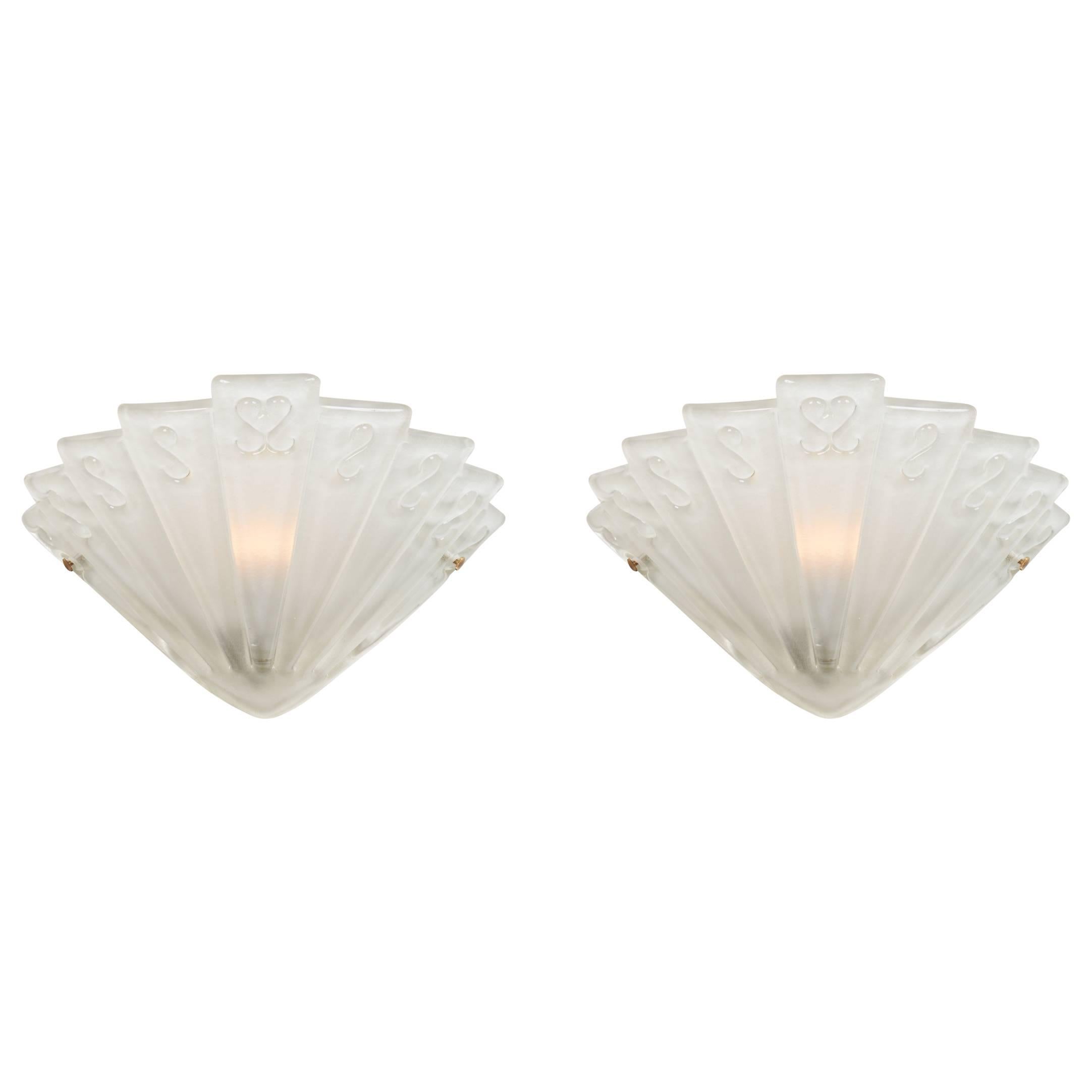 Pair of Original Art Deco Chrome and White Glass Sconces For Sale at ...