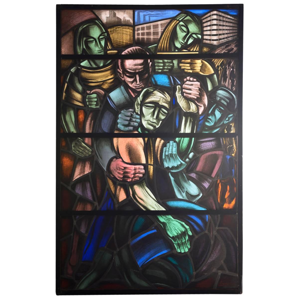 Stained Glass Designed by the Belgium Artist Vingerhoets at 1stDibs