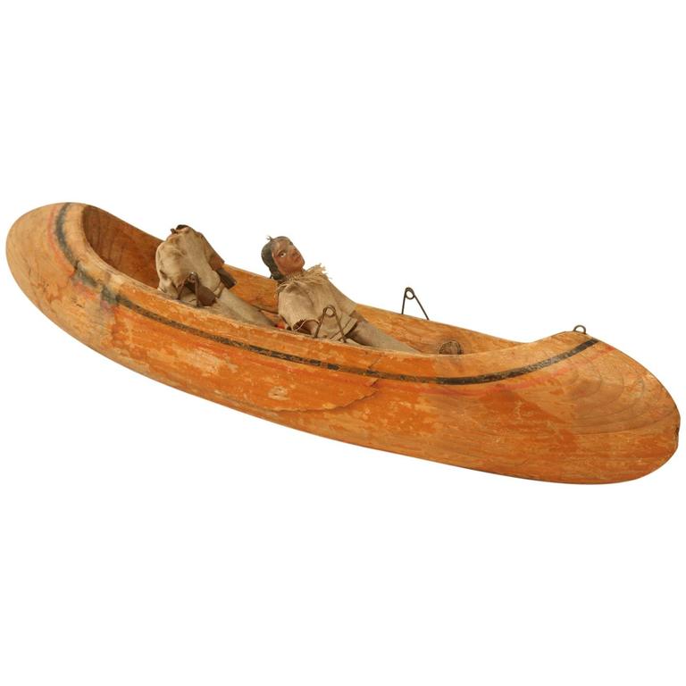 American Folk-Art Carved Wooden Canoe For Sale at 1stdibs