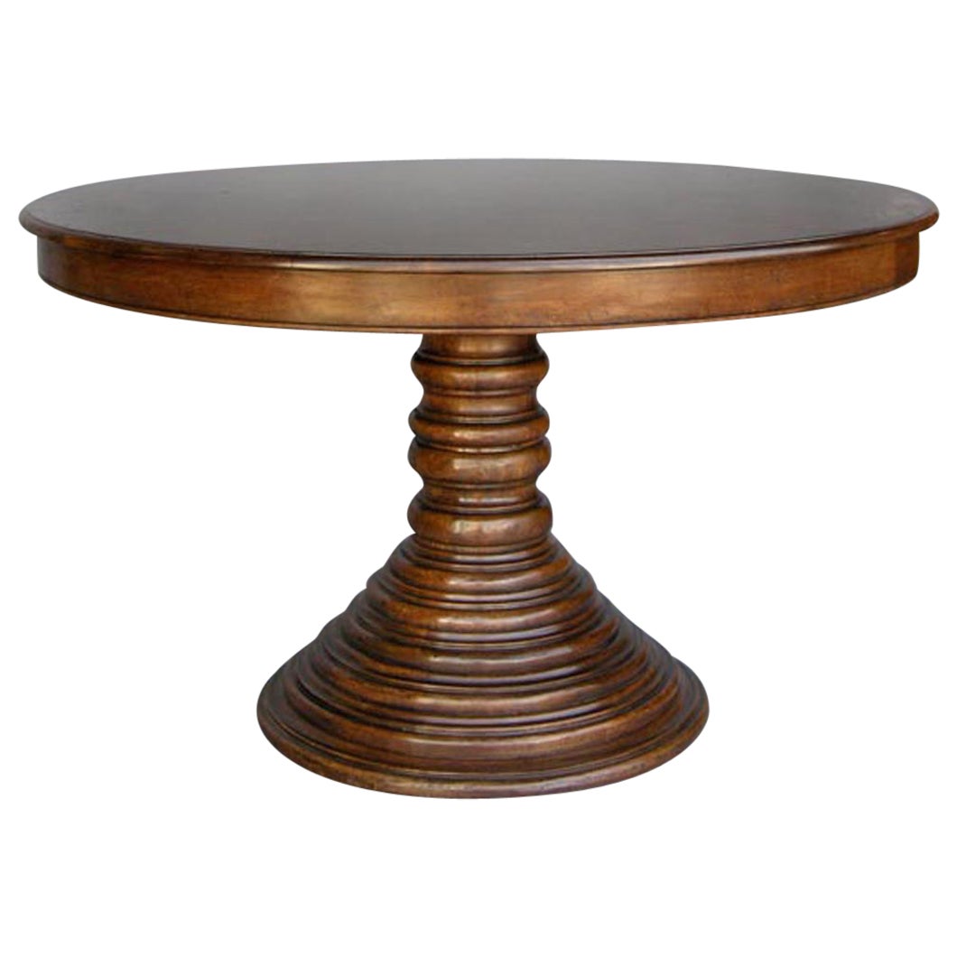 Dos Gallos Custom Walnut Wood Round Beehive Base Pedestal Table For ...
