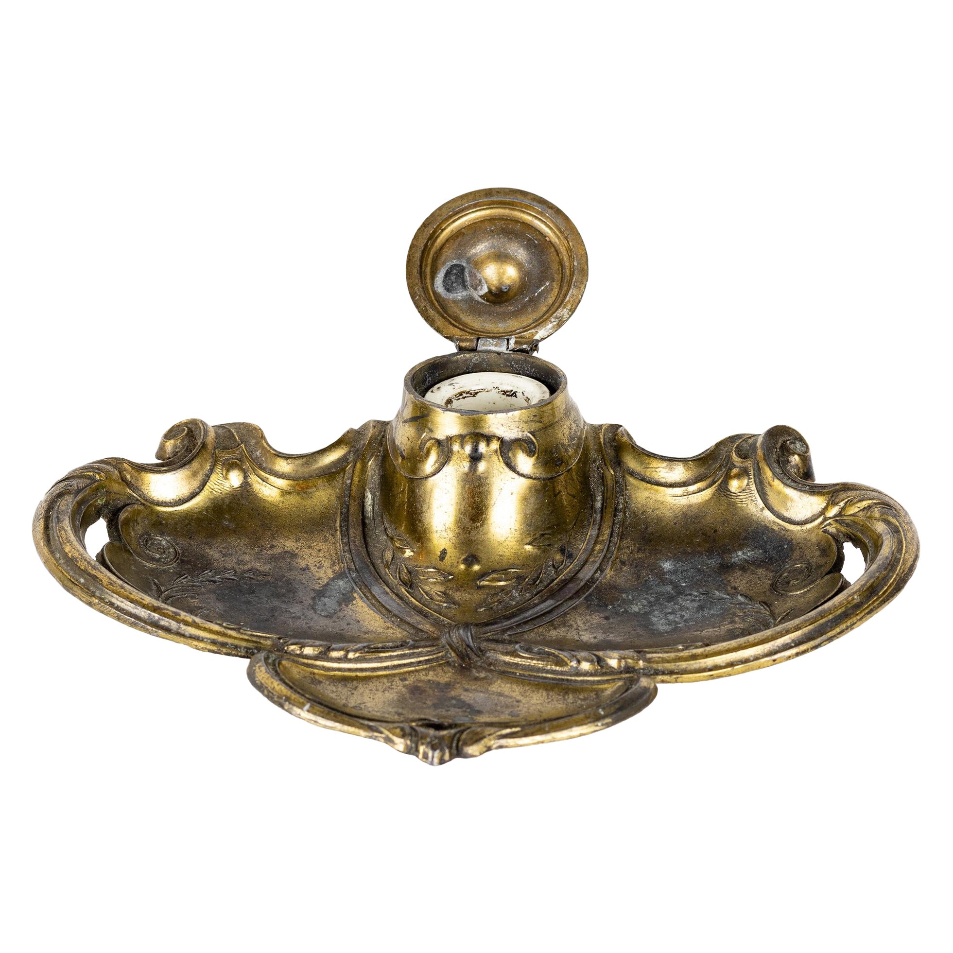 19th Century French Rococo Gilt Brass Inkwell - Napoleon III Style For ...