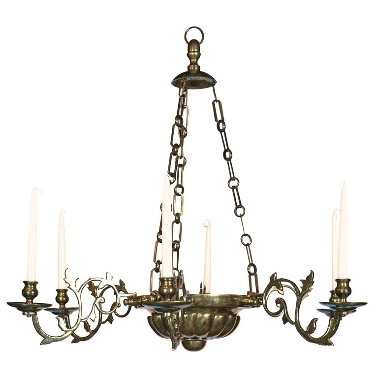 Anglo-Dutch Six-Light Brass Chandelier at 1stDibs