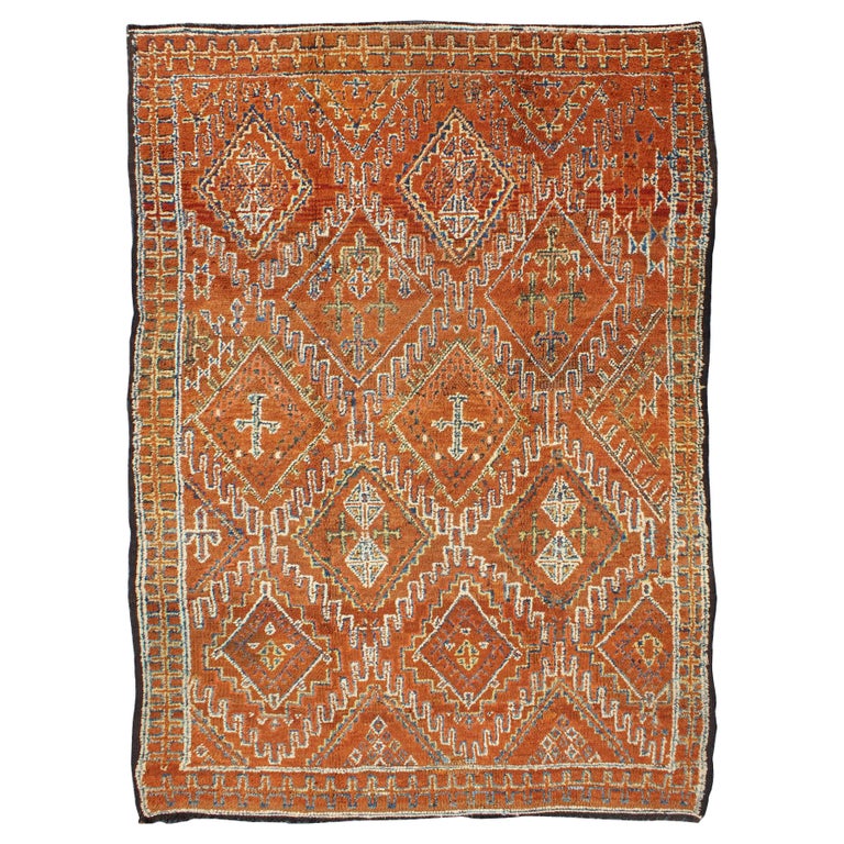 Antique Moroccan Rug with Diamonds and Geometrics in Brown, Red, Orange ...