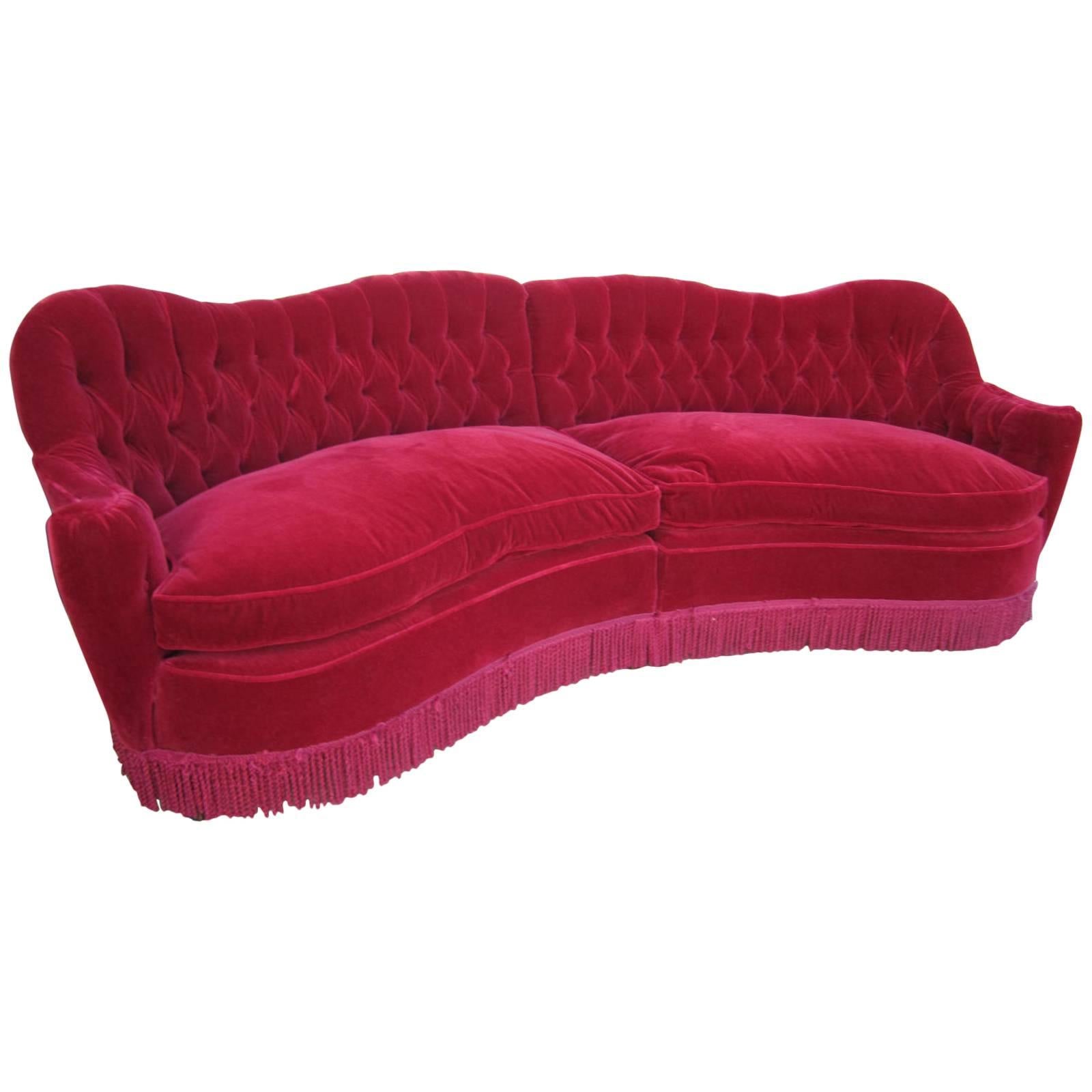 Lovely Dorothy Draper Style Curved Red Mohair Two-Piece Sofa Hollywood ...