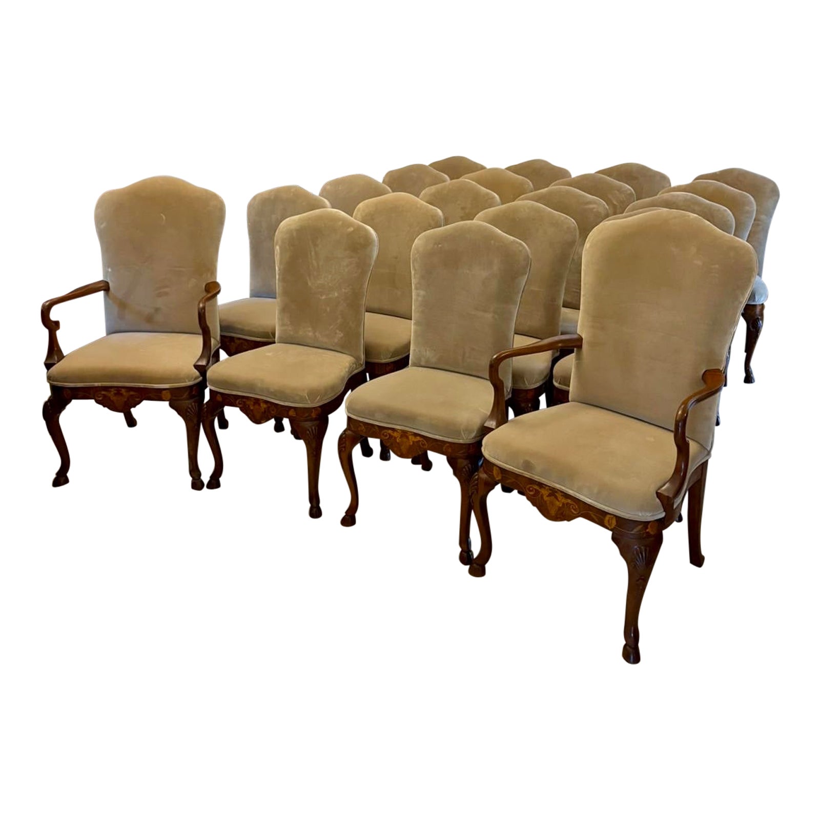 Set of 20 Antique Quality Burr Walnut Inlaid Marquetry Dining Chairs ...