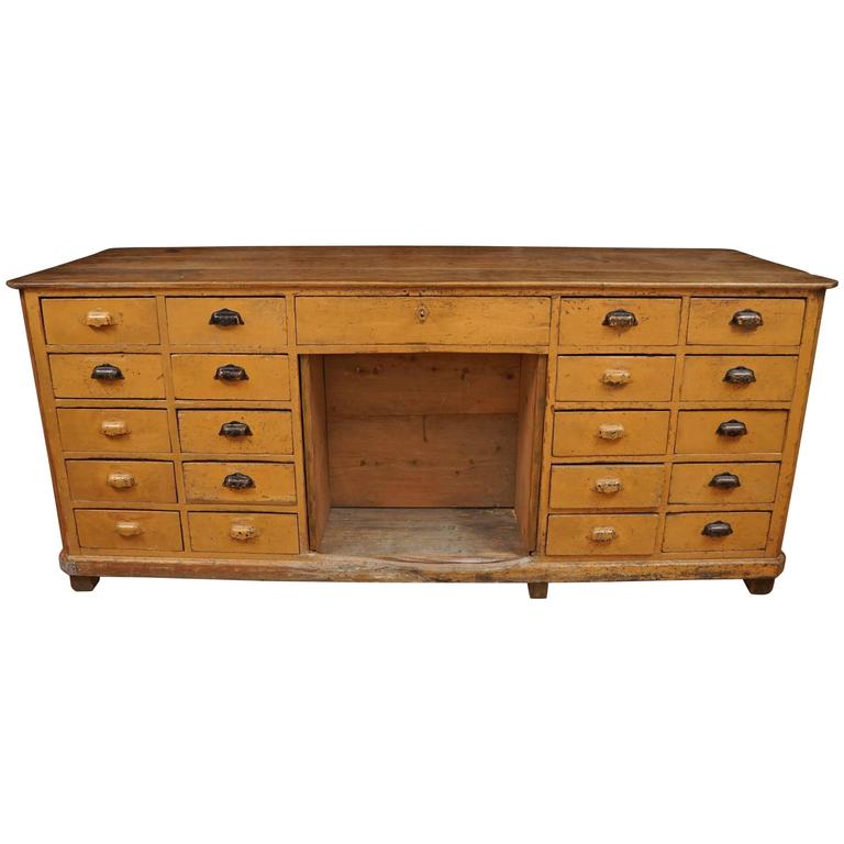 French Hardware Store Counter with Drawers on Both Sides at 1stDibs