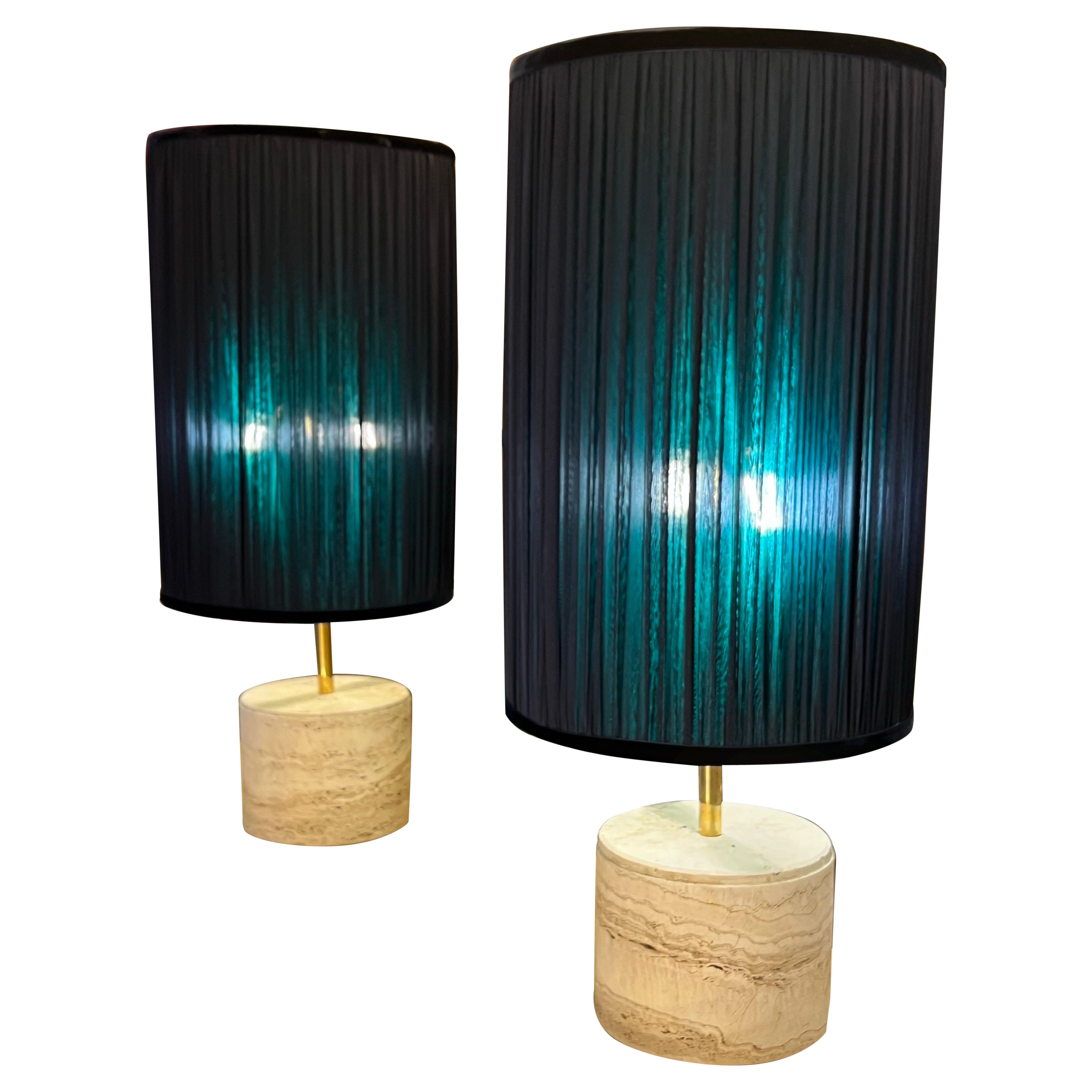 Pair of Brutalist Travertine Table Lamps with our Blue and Green ...