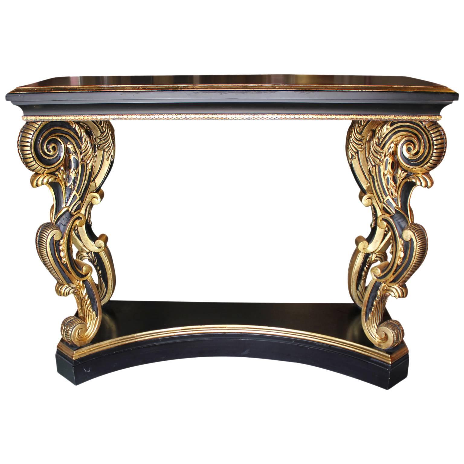 Ornate Vintage Carved Gold and Black Rectangular Console or Entry Table ...