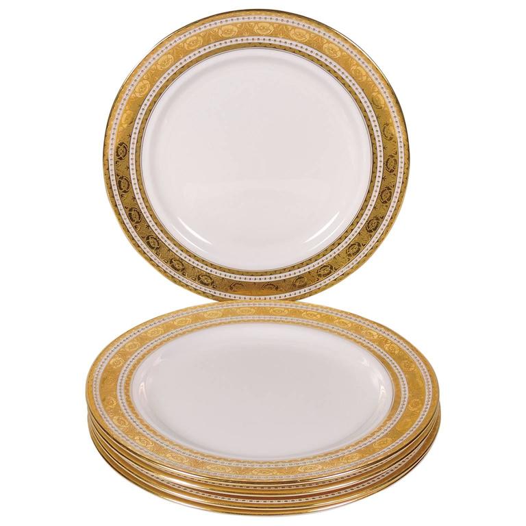 Five Mintons Gilt Embossed Dinner Plates Retailed by R. Briggs and Co ...
