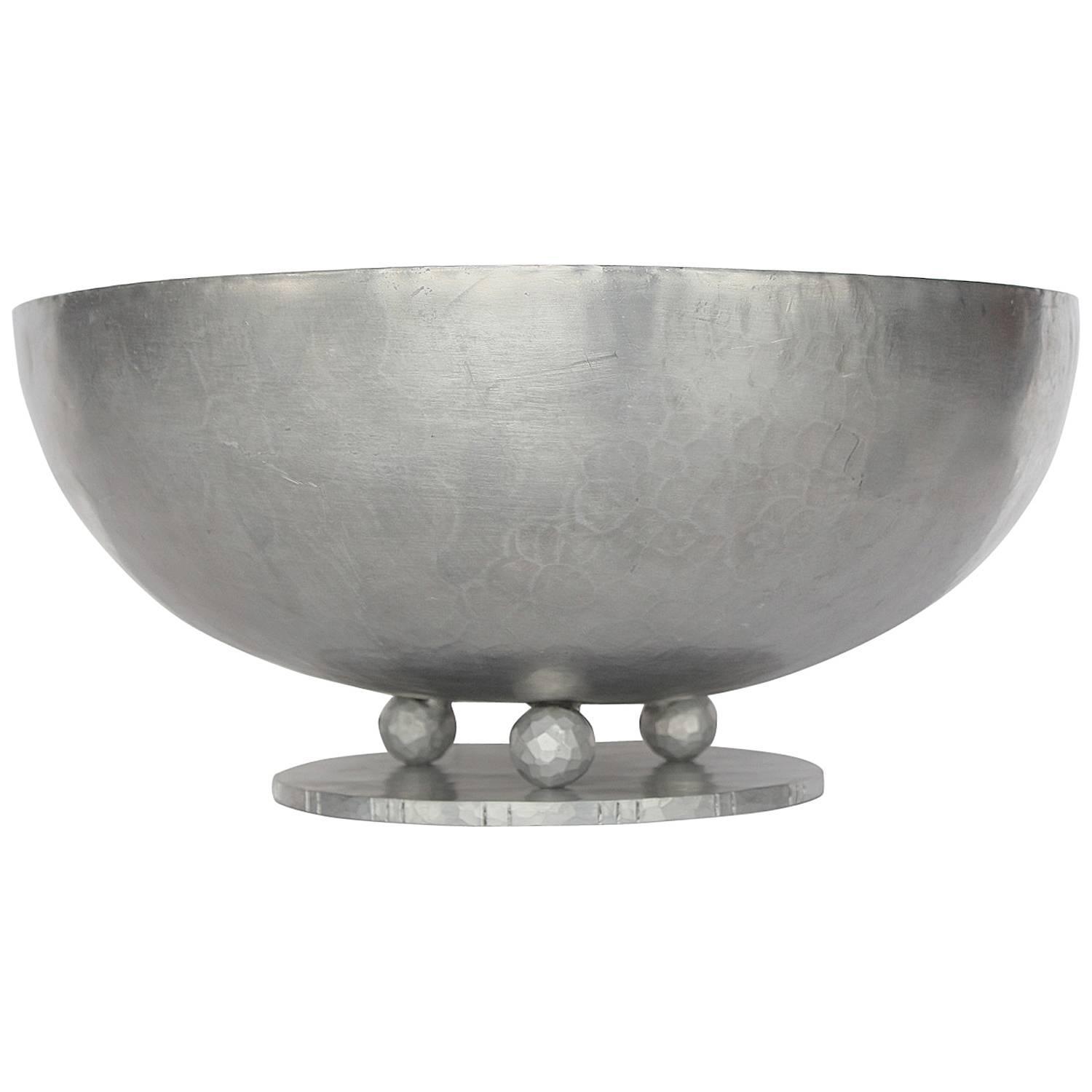 Large Midcentury Hand-Hammered Footed Bowl For Sale at 1stdibs