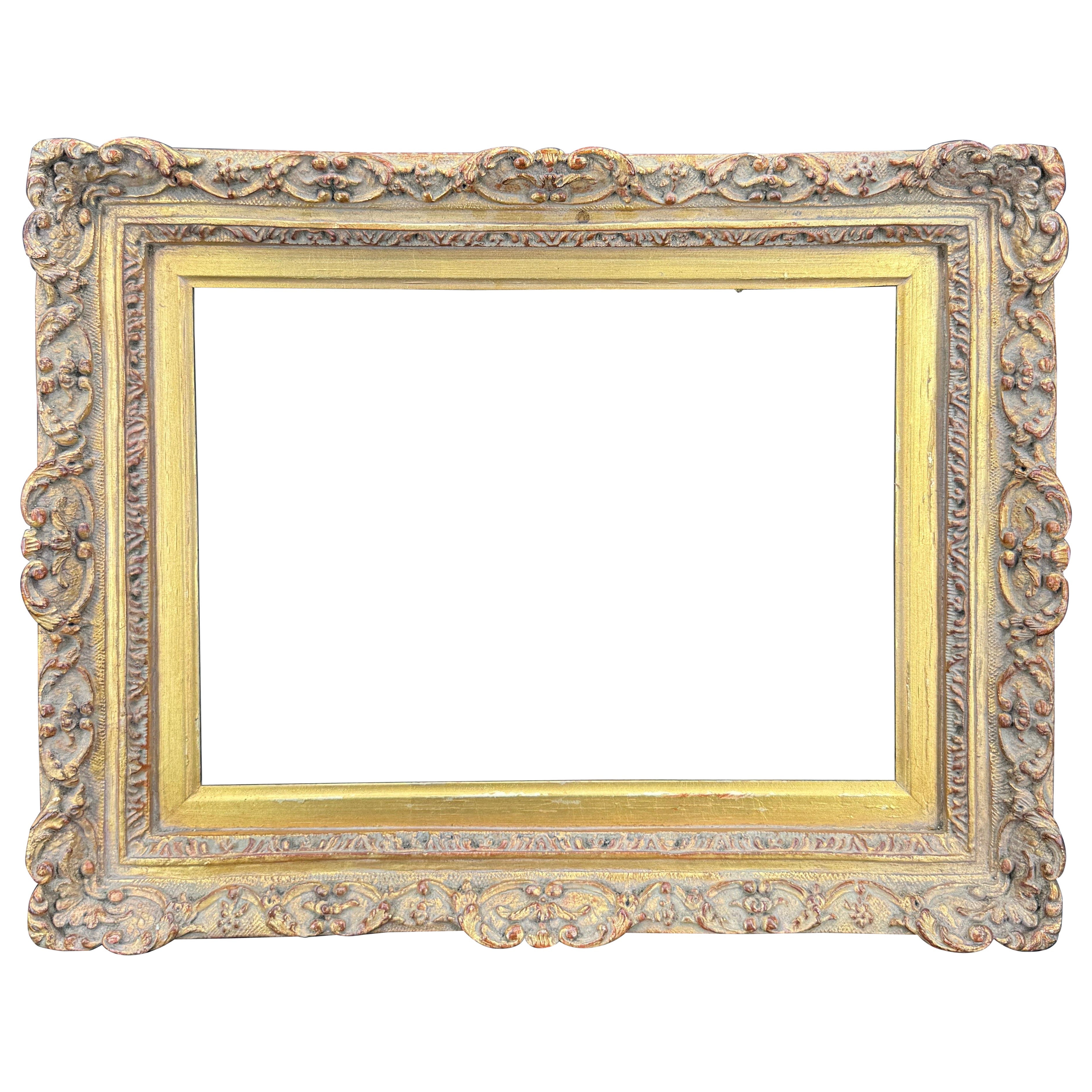 French Art Frame In the Style of Rococo Rectangular Gold Gilded For Sale at 1stDibs