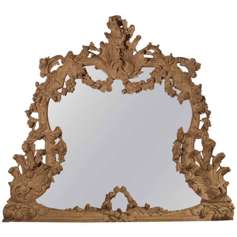 Large Antique Stripped Walnut Wood Rococo Style Mirror at 1stDibs