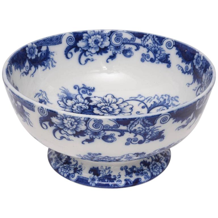 Antique Flo Blue Punch Bowl, Cauldon England, Pedestal Foot, Vibrant ...