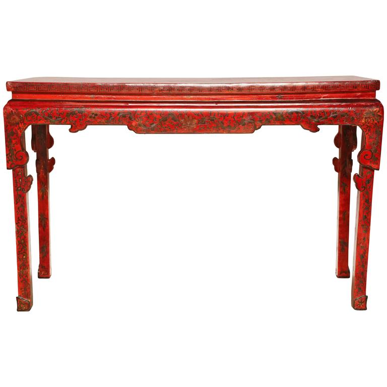 Chinese Red Lacquered Alter Table at 1stDibs