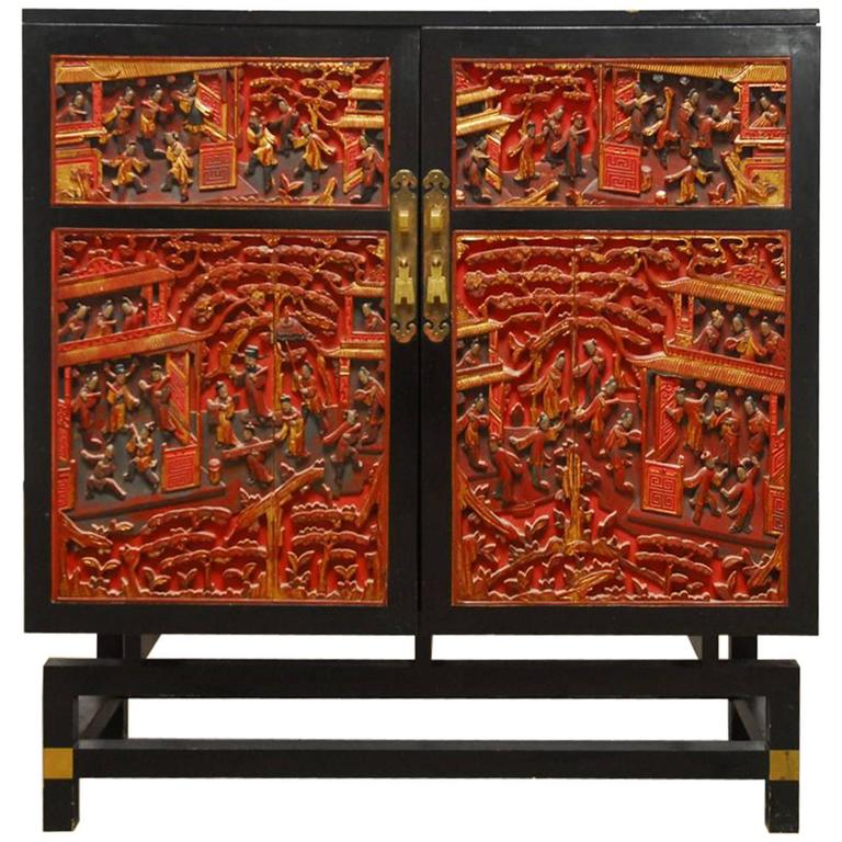 Chinese Lacquer Cabinet with Shrine Panel Doors at 1stDibs