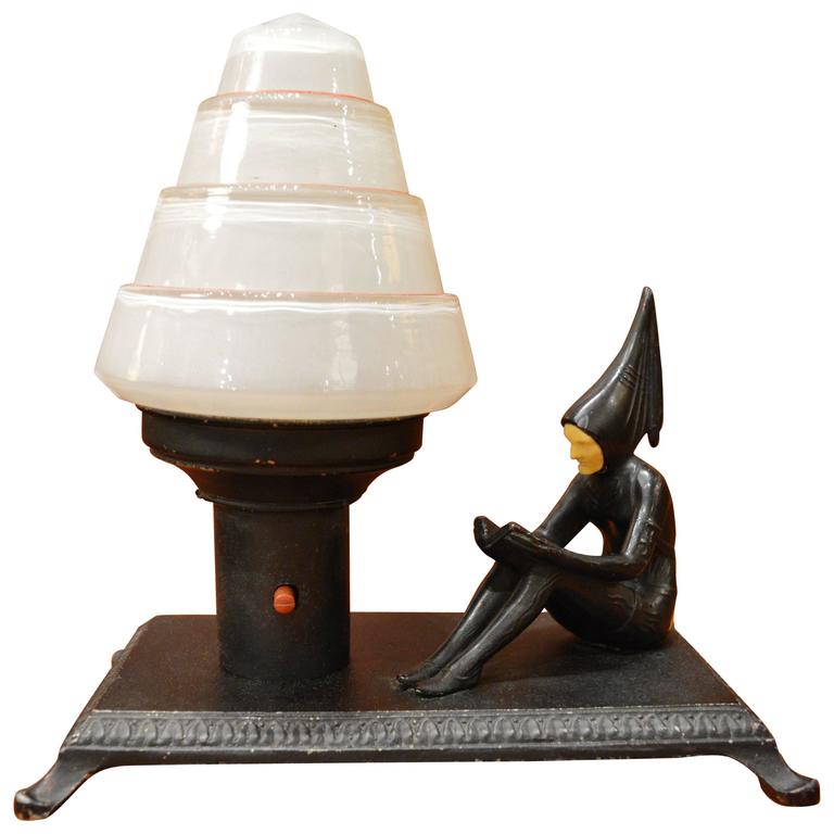 Art Deco Harlequin Lamp with Tiered Glass Shade, 1920s JB Hirsch at ...