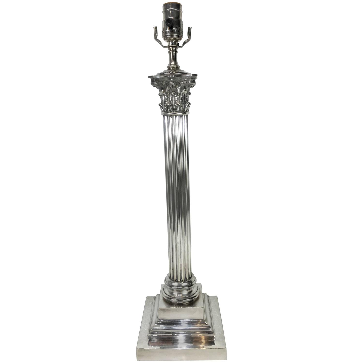 Elkington Silver Plate Column Table Lamp For Sale at 1stdibs