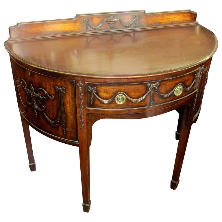 19th Century English Carved Mahogany "Adam" Style Demilune Sideboard at ...