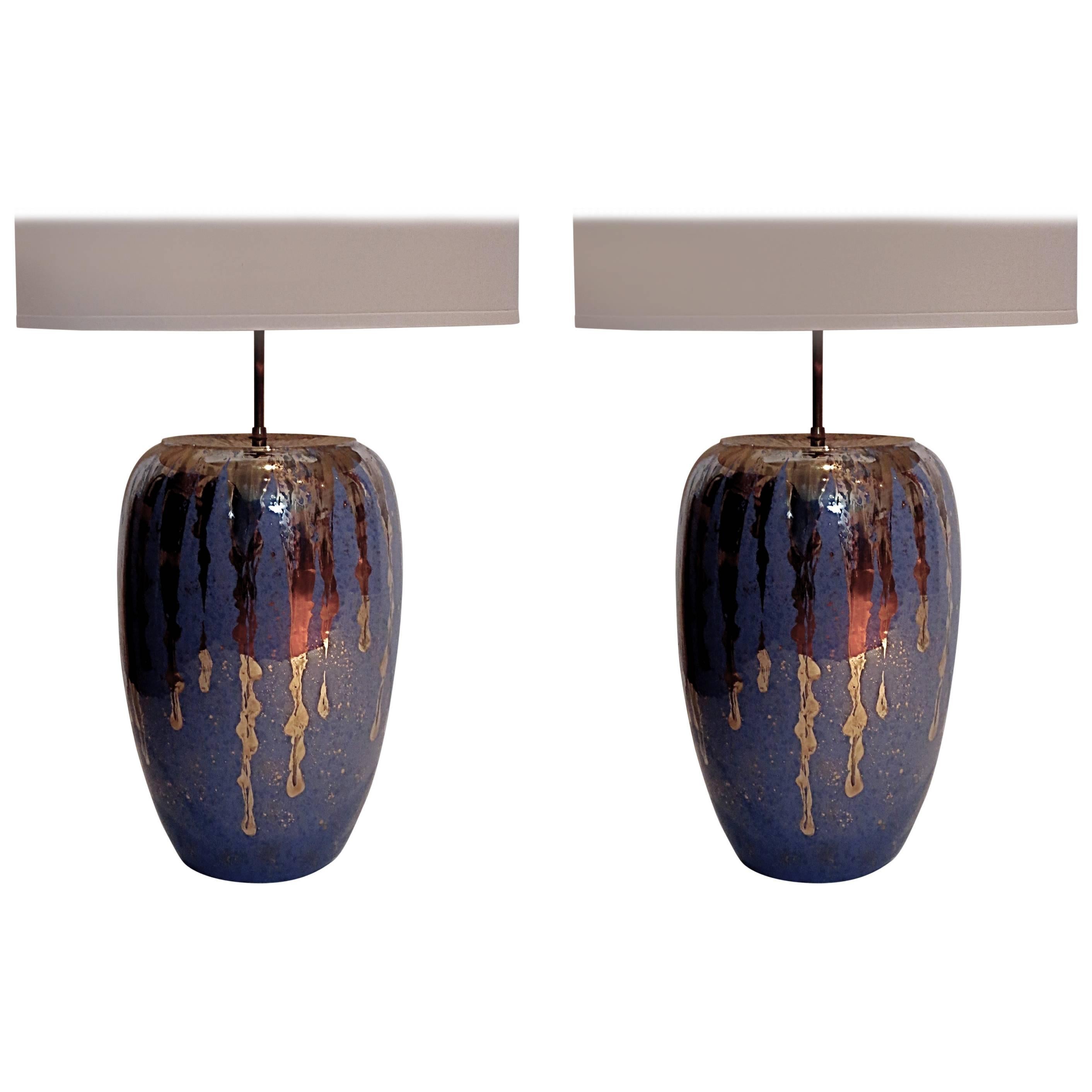 Striking Porcelain Finish Pair of French Large Table Lamps by Jacques ...