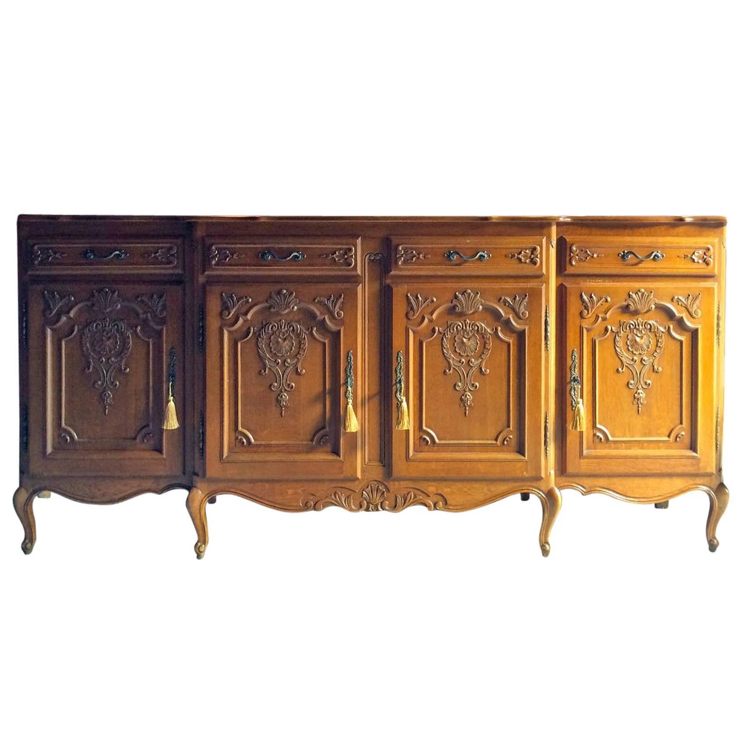 French Antique Style Sideboard Credenza Golden Oak Buffet Cupboard ...