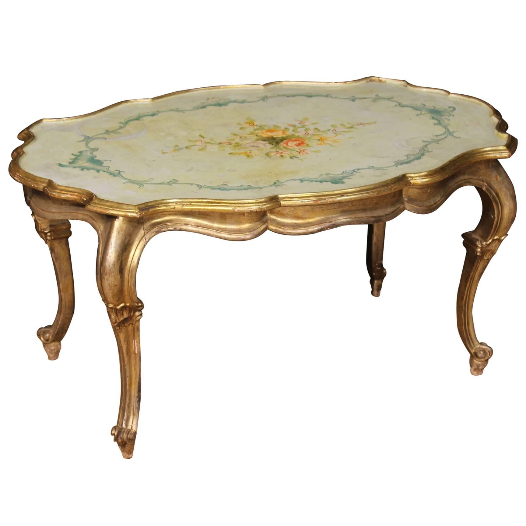 20th Century Lacquered Hand-Painted and Silvered Coffee Table at 1stDibs