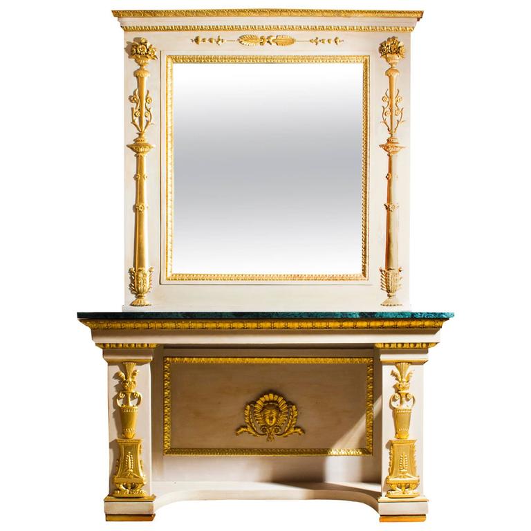 Antique Roman Console Table with Mirror and Marble Top at 1stDibs
