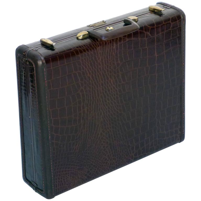 Samsonite Attache Crocodile-Embossed Leather Suitcase from 1950s For ...