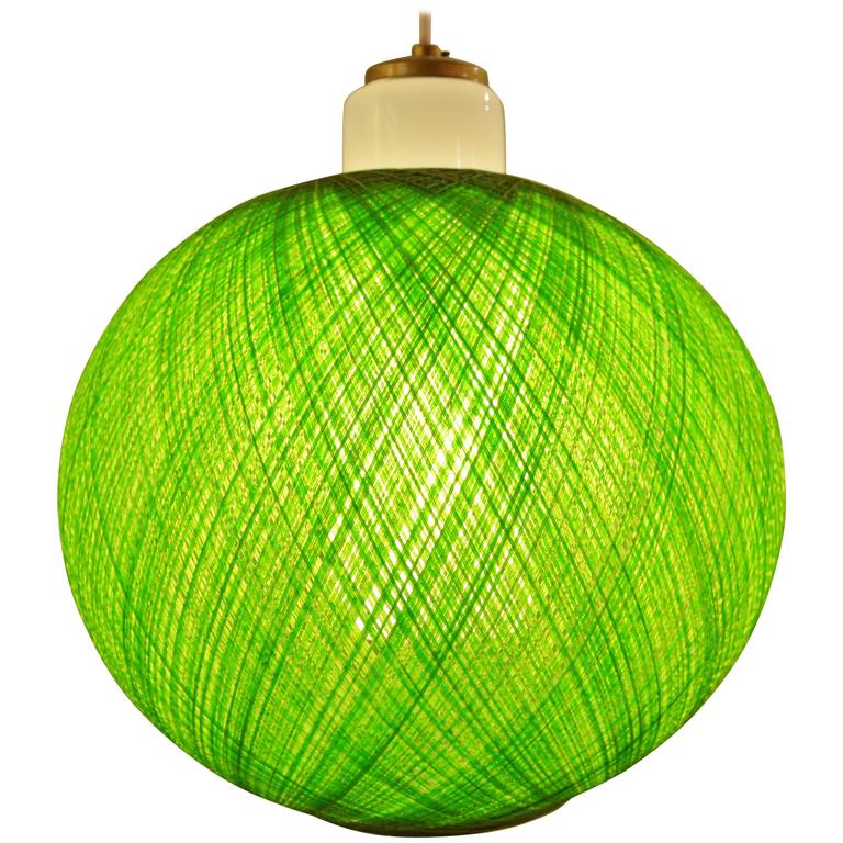 Hot Green MCM Spun Fiberglass and Milk Glass Pendant Light at 1stDibs