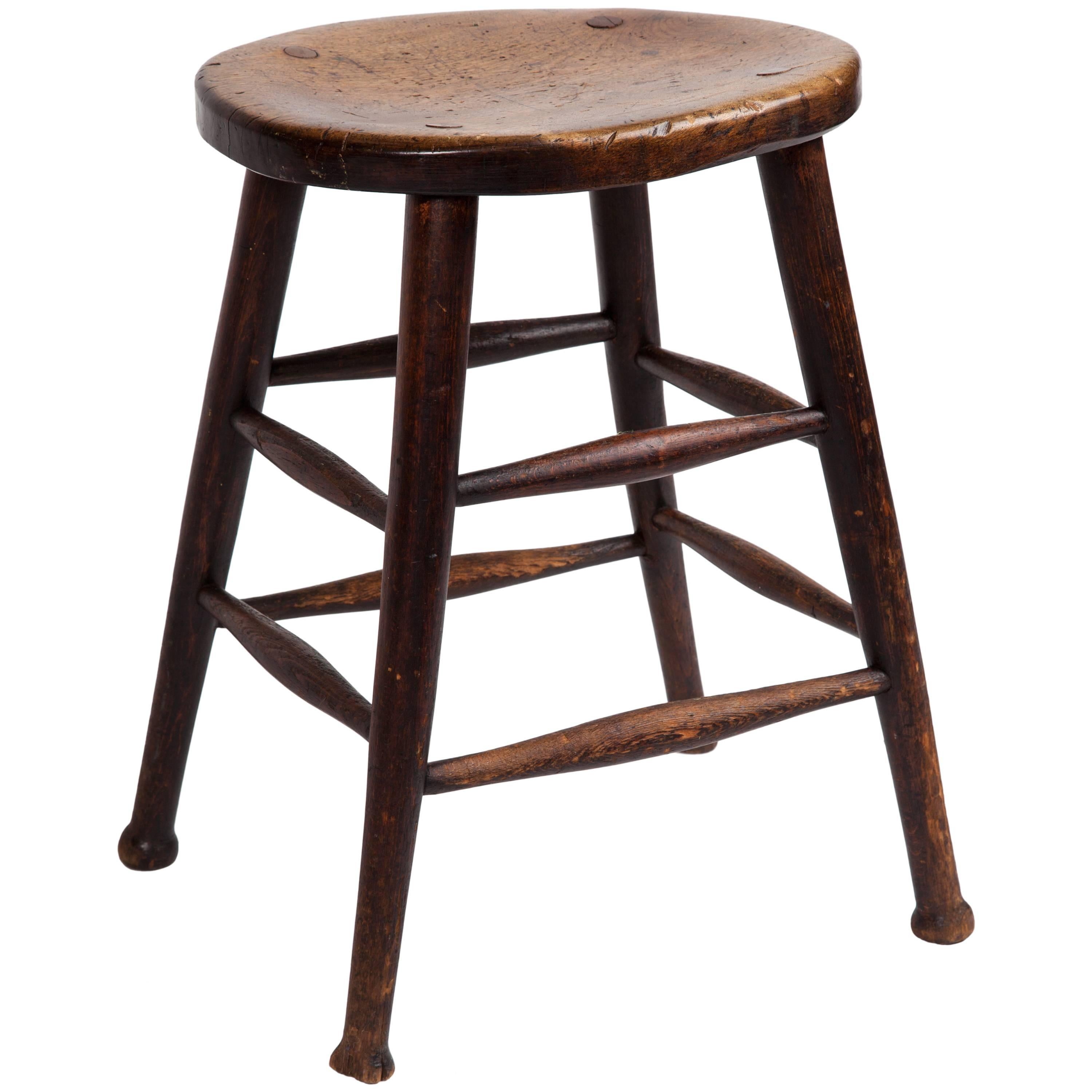 Antique English Oak Oval Stool at 1stDibs