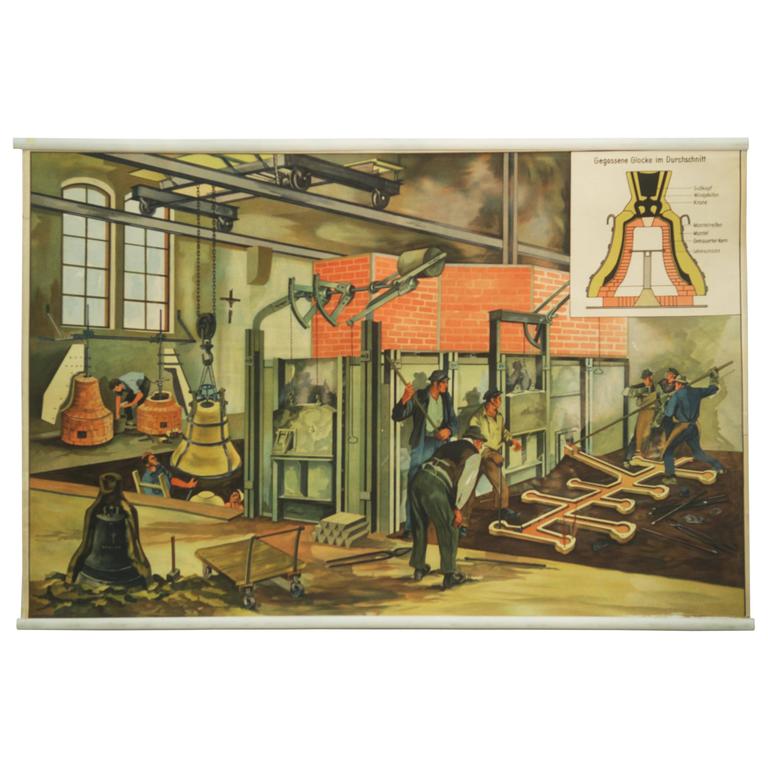 German School, Teaching Chart, Poster "Bell-Foundry" For Sale at 1stDibs