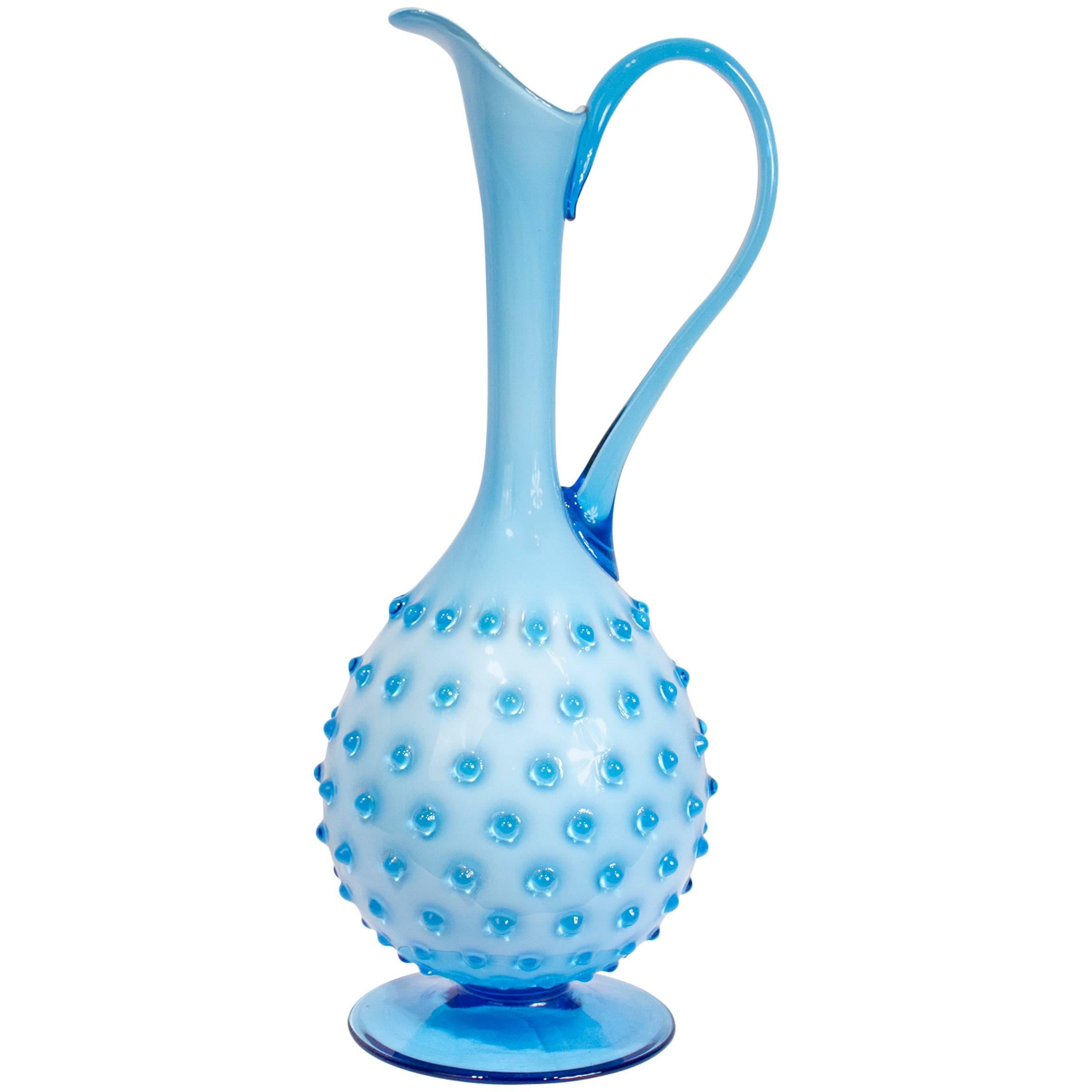 Empoli Cased Blue Art Glass Pitcher For Sale at 1stDibs