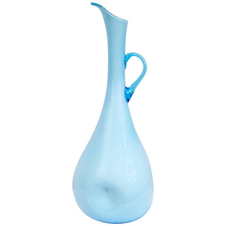 Empoli Cased Blue Art Glass Pitcher at 1stDibs