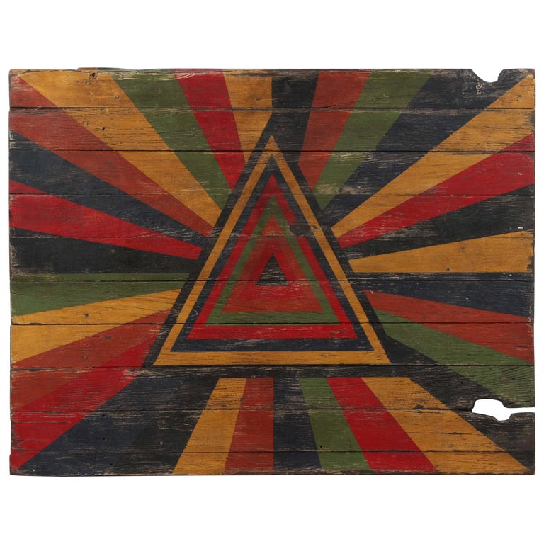 Anonymous Abstract Pyramid Sunburst Painted Board For Sale at 1stDibs
