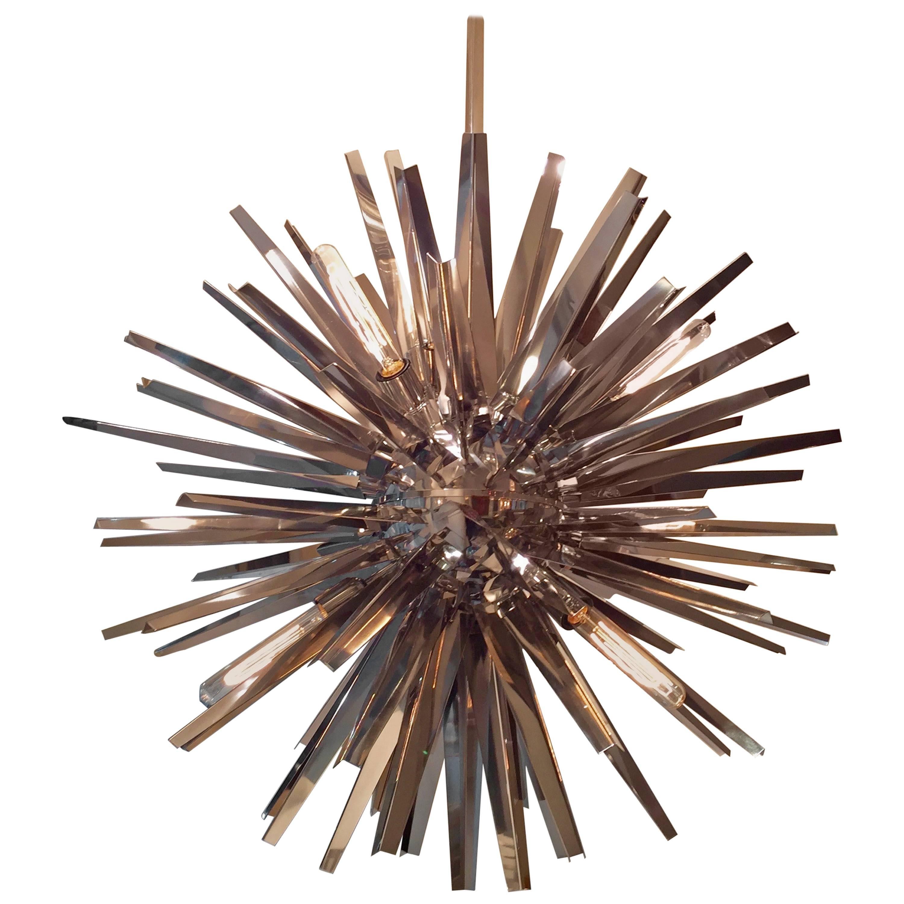 Sputnik or Sunburst Silver Metal Chandelier For Sale at 1stDibs