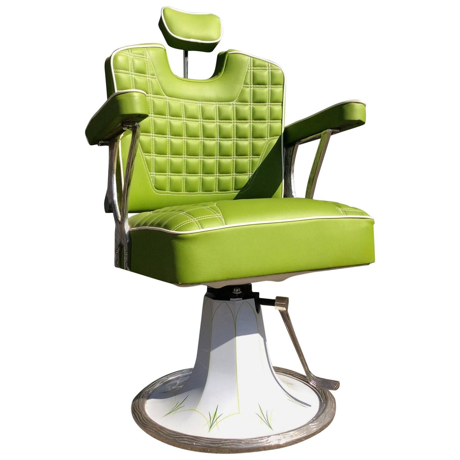 Custom Barber Chair 1960s Re-Upholstered Armchair Green at 1stdibs