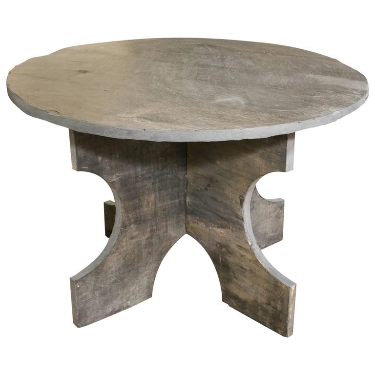 Custom-Made Solid Blue Slate Round Dining Table at 1stDibs