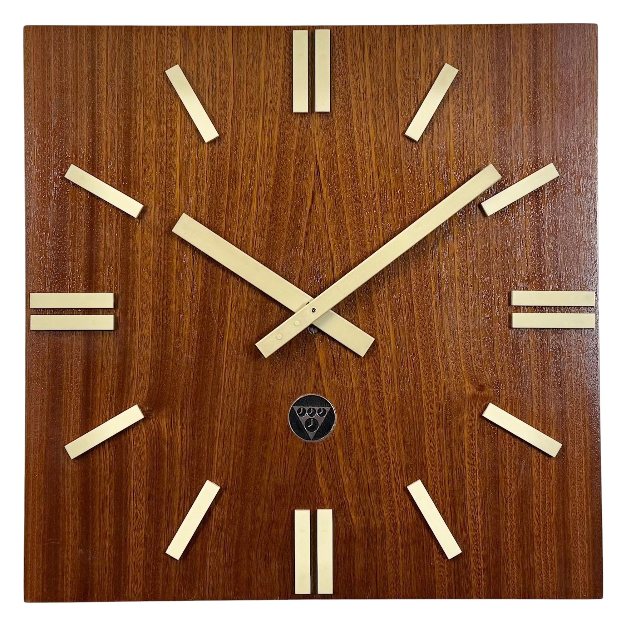 Vintage Brown Wooden Wall Clock from Pragotron, 1980s at 1stDibs