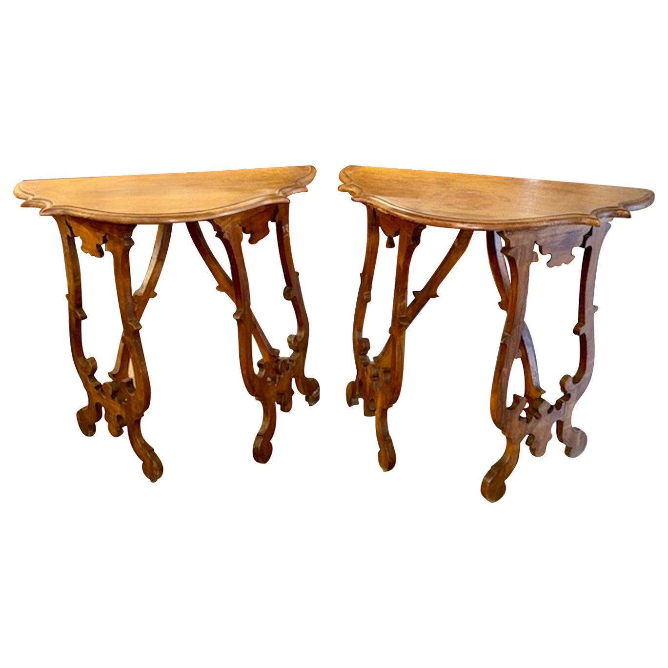Pair of Italian Walnut Consoles For Sale at 1stDibs