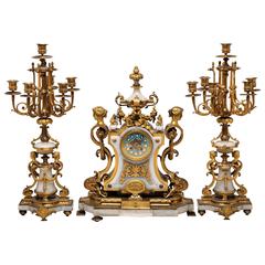 Neo-Gothic antique three piece ormolu clock set For Sale at 1stdibs