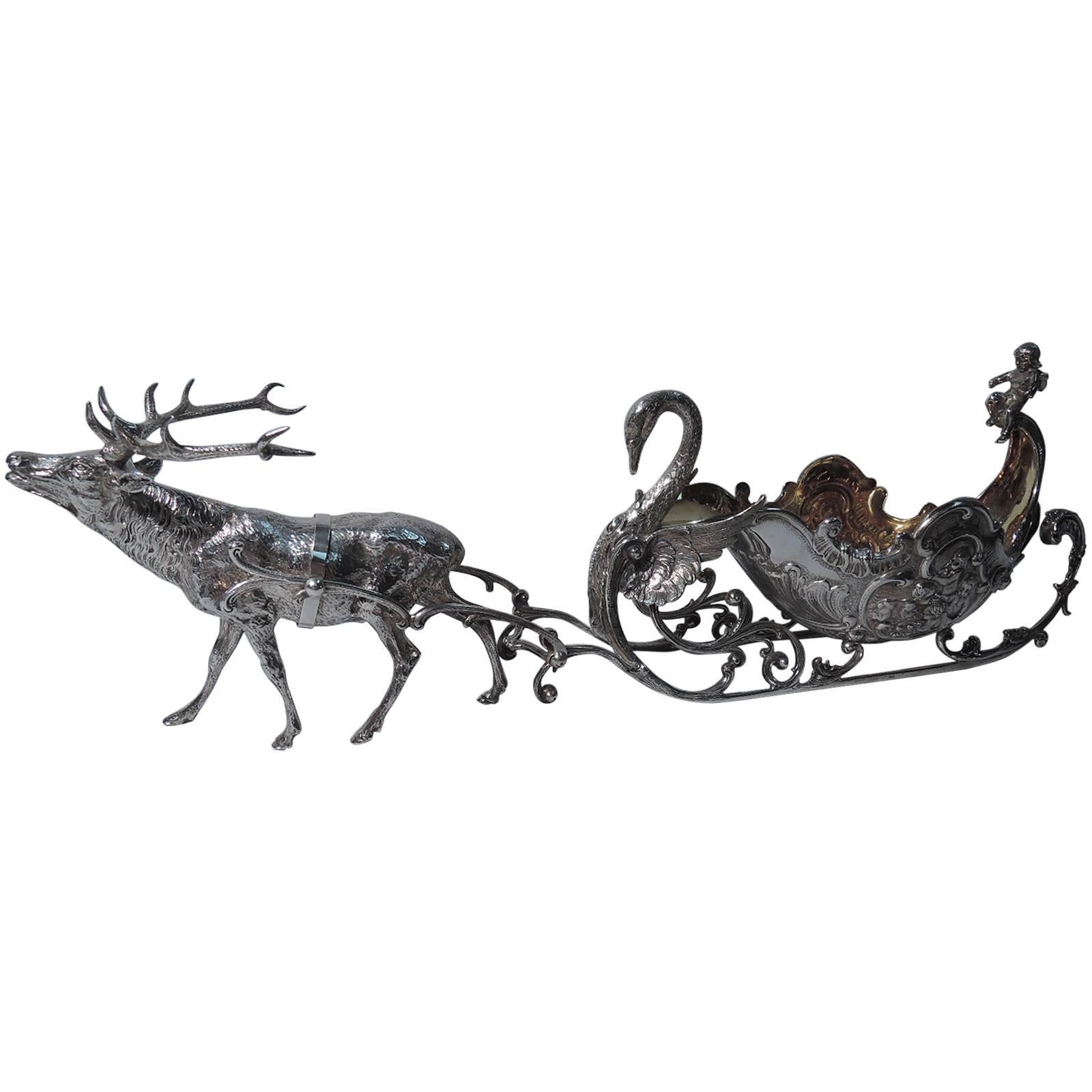 German Rococo Style Sterling Silver Reindeer-Harnessed Sleigh For Sale ...