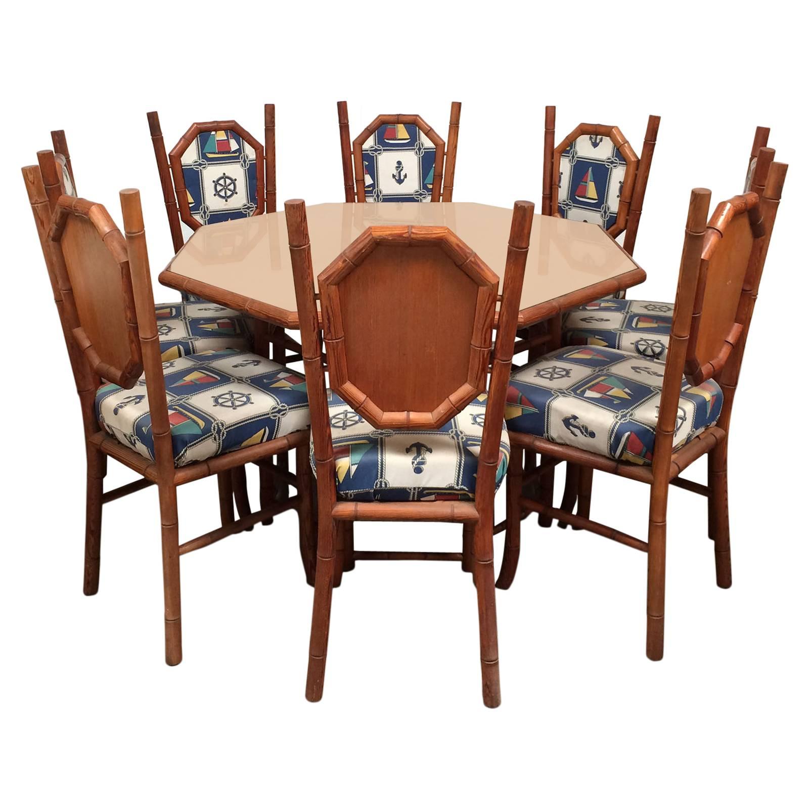 Nautical Themed Card Table and Chairs in Red Wood Faux Bamboo at ...