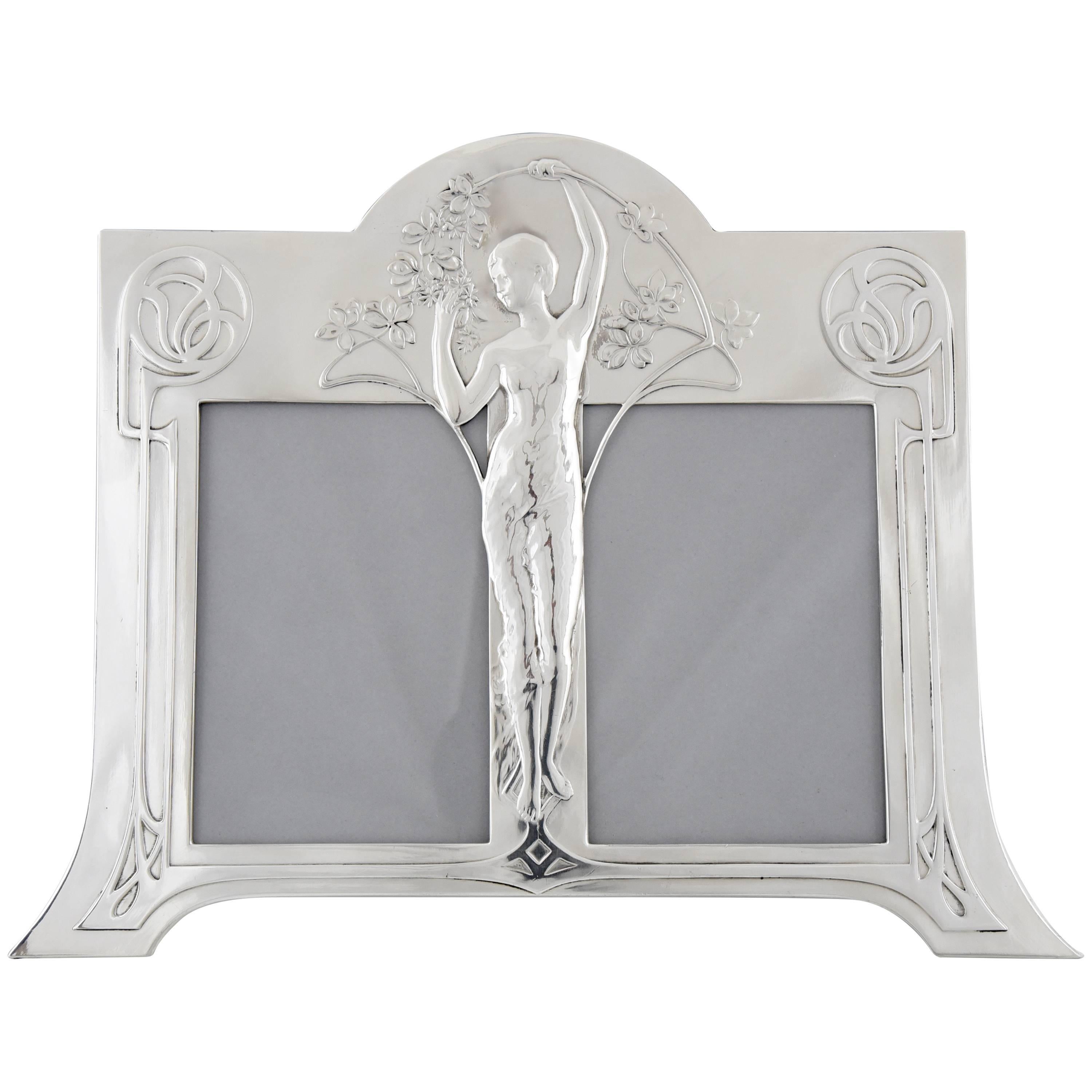 Art Nouveau Silvered Photo Frame with Maiden by WMF, 1906 at 1stDibs