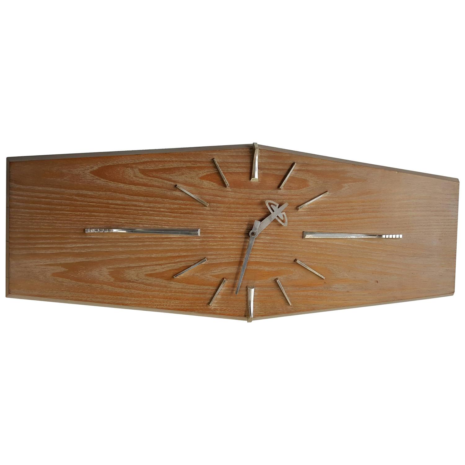 Modernist Cursed Oak Wall Clock by Lanshire For Sale at 1stdibs