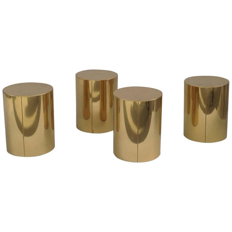 Four Polished Brass Drum Side Tables by C Jere' at 1stDibs