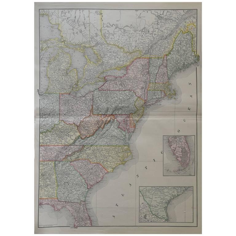 Large Map of USA, American, circa 1900 at 1stDibs