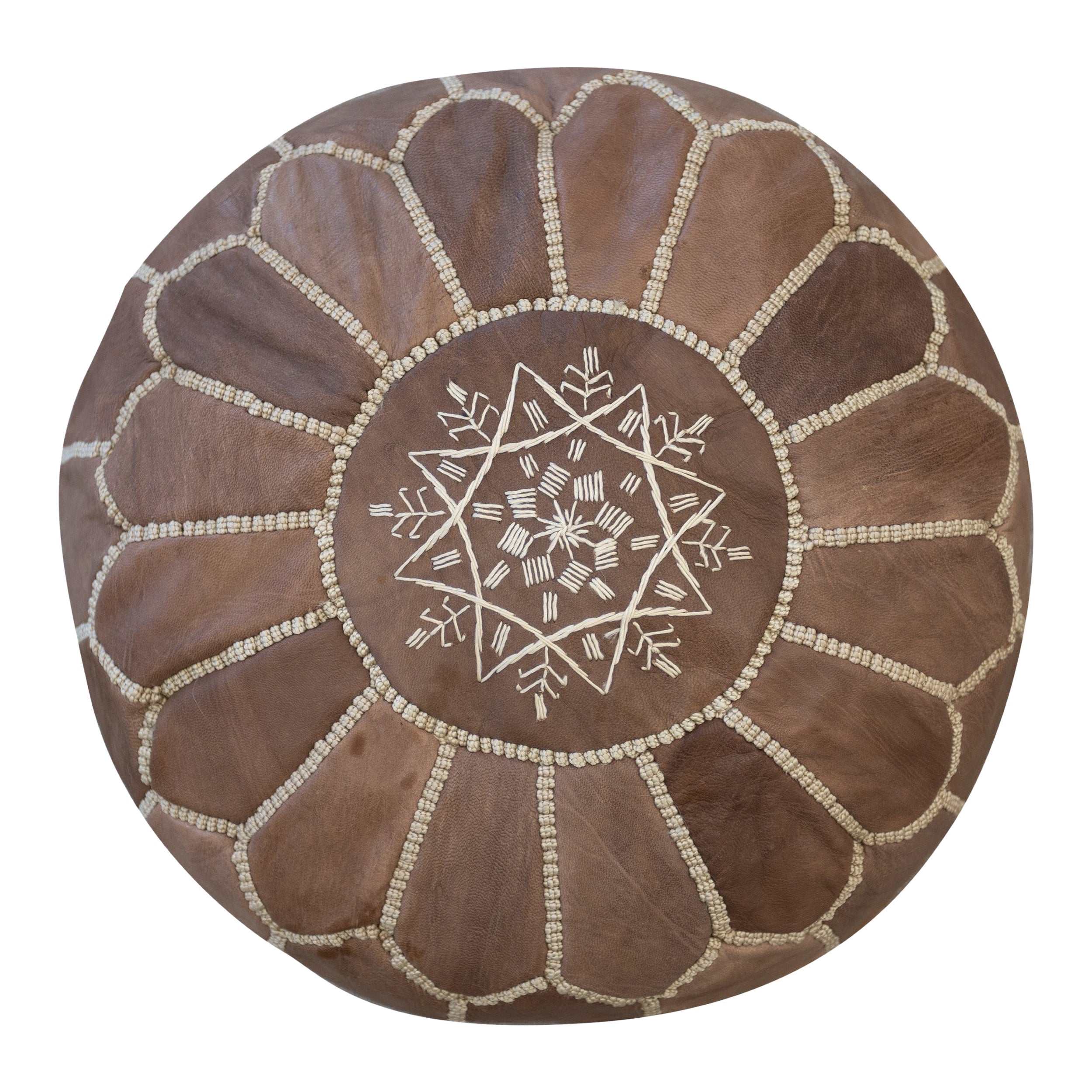 Hand-Tooled Brown Round Geniune Leather Pouf. UNSTUFFED. Custom Option ...