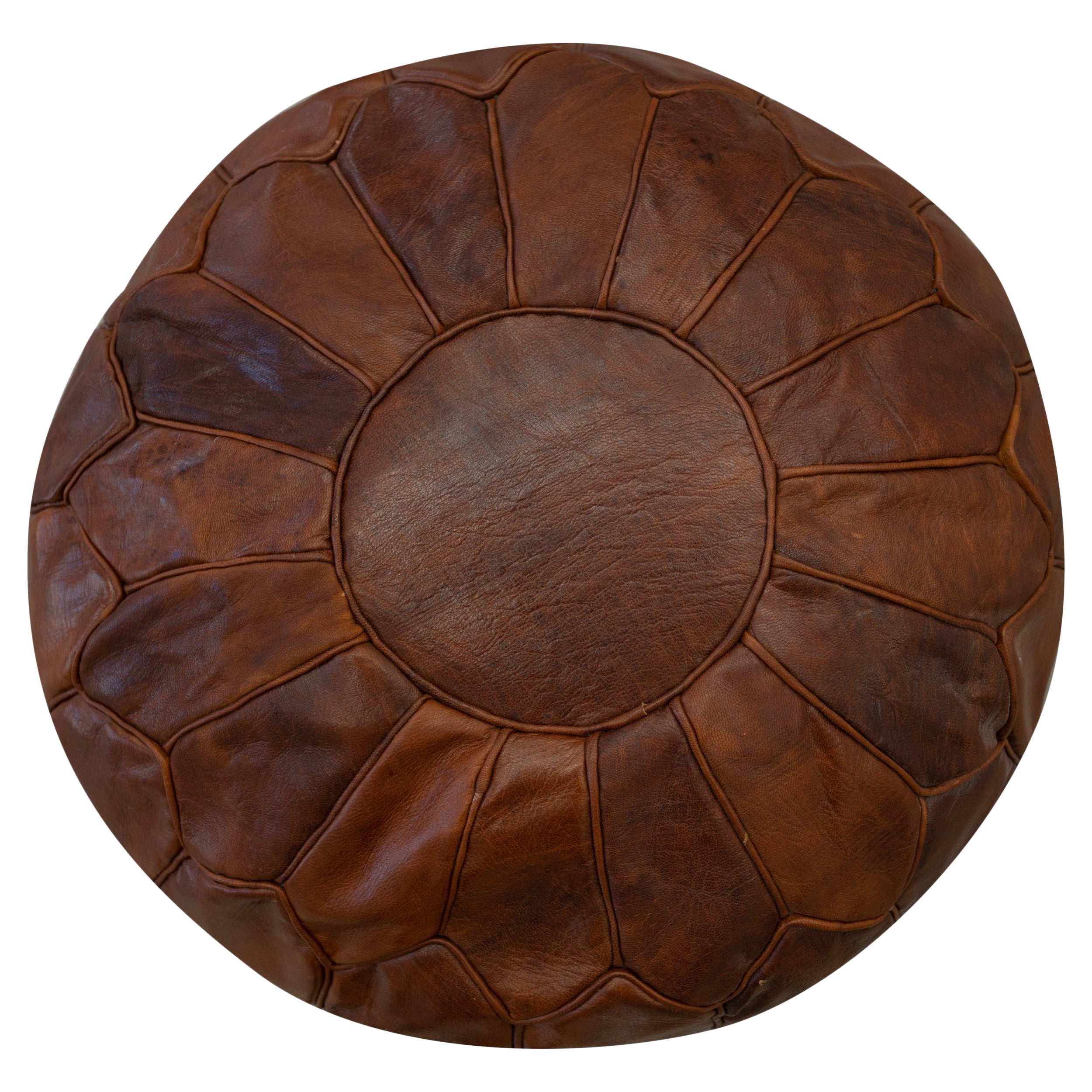Hand-Tooled Brown Round Geniune Leather Pouf. UNSTUFFED. Custom Option ...