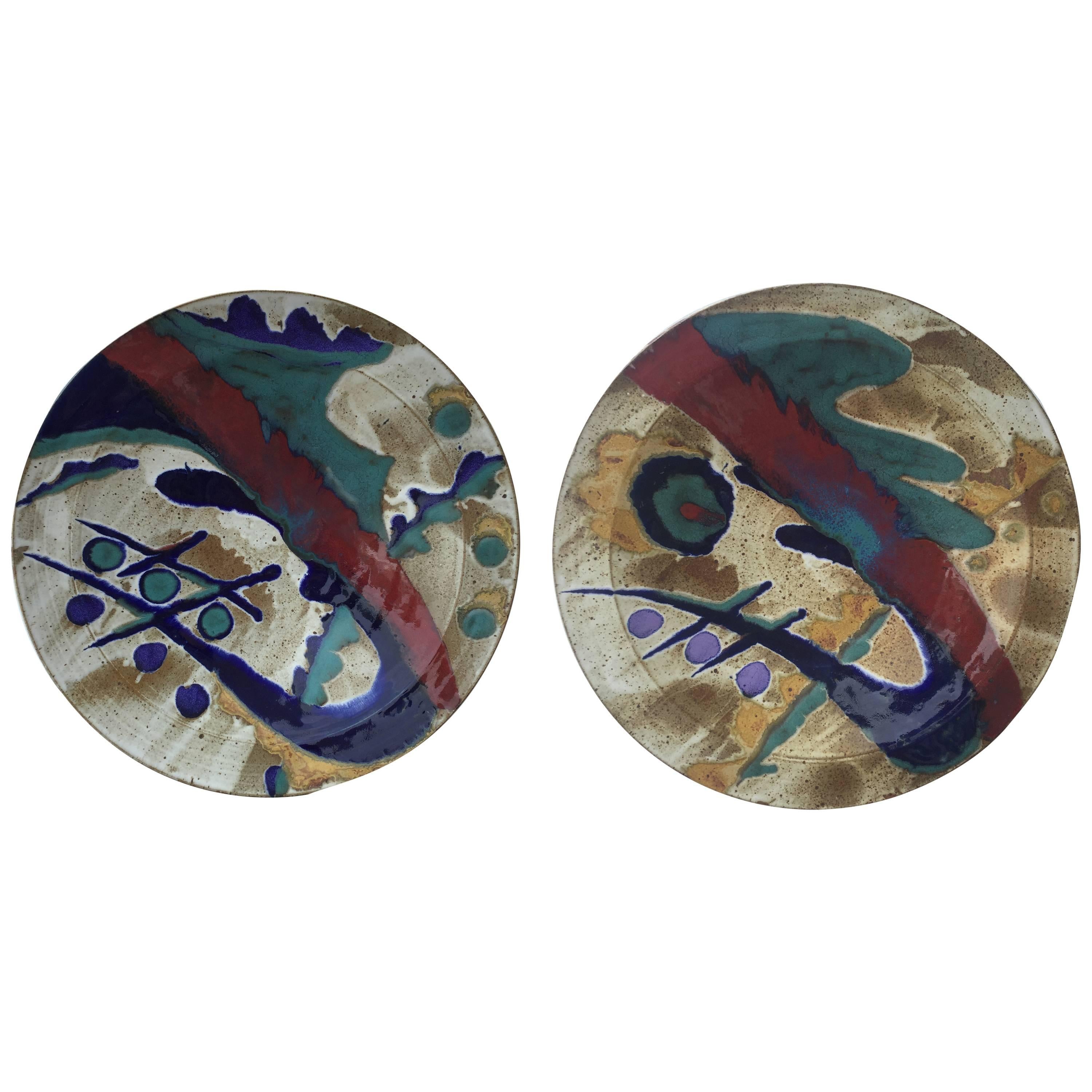 Grand Pair of Ken Pick Pottery Chargers at 1stDibs