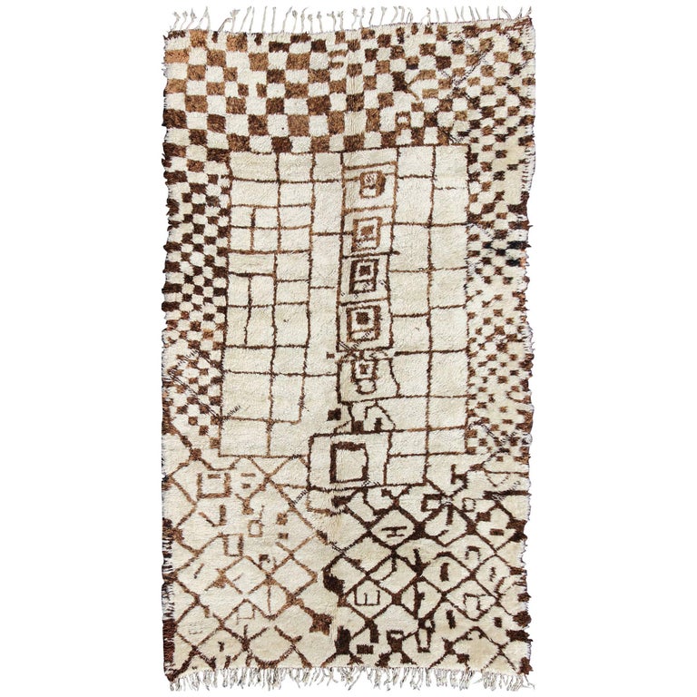 Large Vintage Moroccan Beni Ourain Rug in Browns, Mocha and Cream For ...